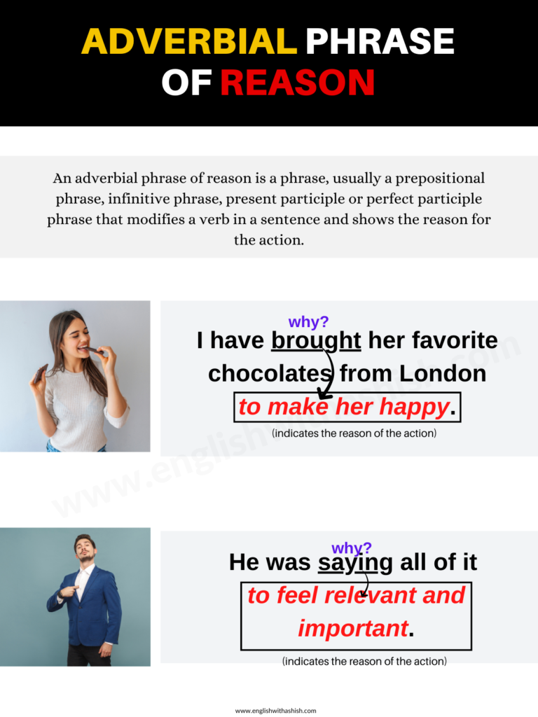 Adverbial Phrase of Reason (Uses, examples, types, & tips)